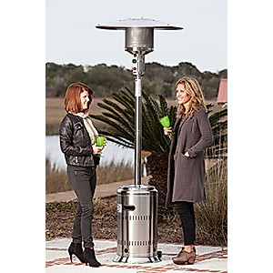 Fire Sense 01775 Performance Series Patio Heater With Wheels 50,000 BTU Output Electronic Ignition System Portable Outdoor Propane Heater For Commercial & Residential - Unpainted Stainless Steel