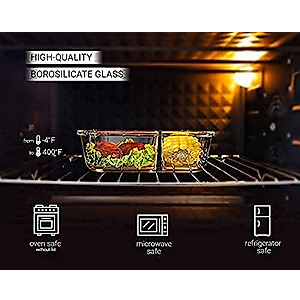 JINAMART Glass Food Containers with Airtight, Leak Proof, BPA Free Lids (Set of 4 Food storage Containers - 2 Bento Boxes, 2 Full Containers)