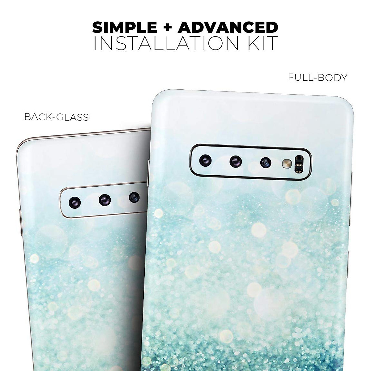 DesignSkinz Teal and Aqua Unfocused Sparkling Orbs Protective Vinyl Decal Wrap Skin Cover Compatible with The Samsung Galaxy S20 (Screen Trim & Back Glass Skin)