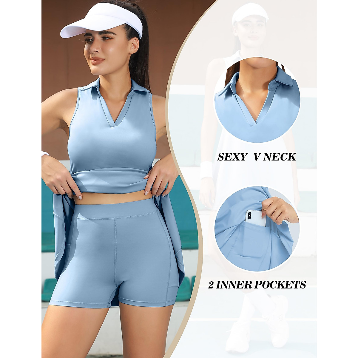Fengbay Tennis Dress for Women,Golf Dress with Built in Shorts with 4 Pockets for Sleeveless Athletic Workout Dress