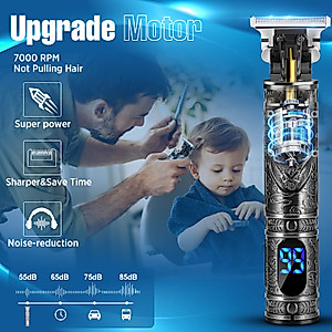 LURNOFY Cordless Hair Trimmer for Men Professional Electric Hair Clippers - Mens T-Blade Beard Trimmer Zero Gapped Edgers Rechargeable Close Cutting Haircut Kit (Silver)