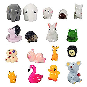 Kbraveo 45Pcs Mini Animals Miniature Ornament Kits Set for DIY,Fairy Gardens Dollhouse Décor,Elephants,Rabbits,Hedgehogs,hens,Bunnies,Cubs,Chicks,Bees,Cows,Frogs,Snails,Turtles,Puppies,Pigs,Sheep