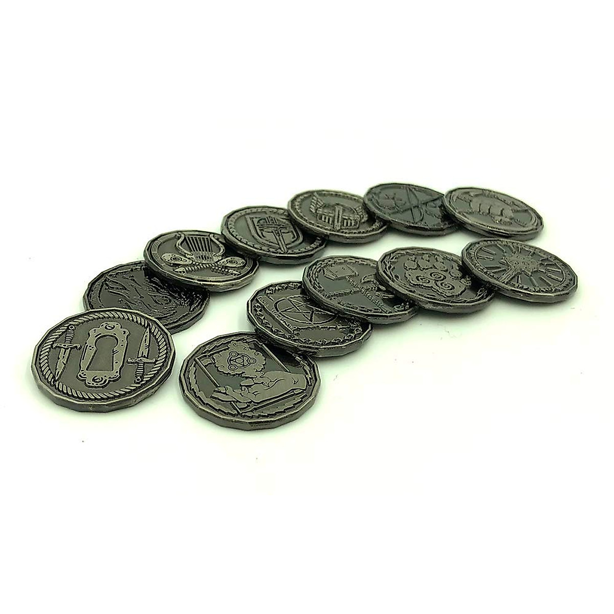 Dice Dungeons Character Coin Metal Tokens for RPG and Tabletop Games – Set of 12 Class Miniatures Perfect for DND and Pathfinder