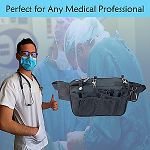 Oisinlas Nurse Fanny Pack with Multi-Compartment Medical Waist Bag with Tape and Stethoscope Holder Utility Storage for Medical Supplies for Student and Nurses (Black)