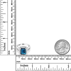 Gem Stone King 925 Sterling Silver London Blue Topaz Ring | Emerald Cut 10X8MM Engagement Ring For Women | 4.62 Cttw | Gemstone Birthstone | Available In Size 5, 6, 7, 8, 9