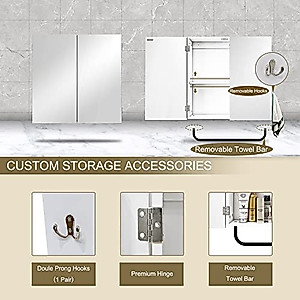 HLR Medicine Cabinet with Mirror, Wall Mounted with Removable Towels Bar and Side Hook, Mirror Cabinet for Bathroom, Living Room, Bedroom