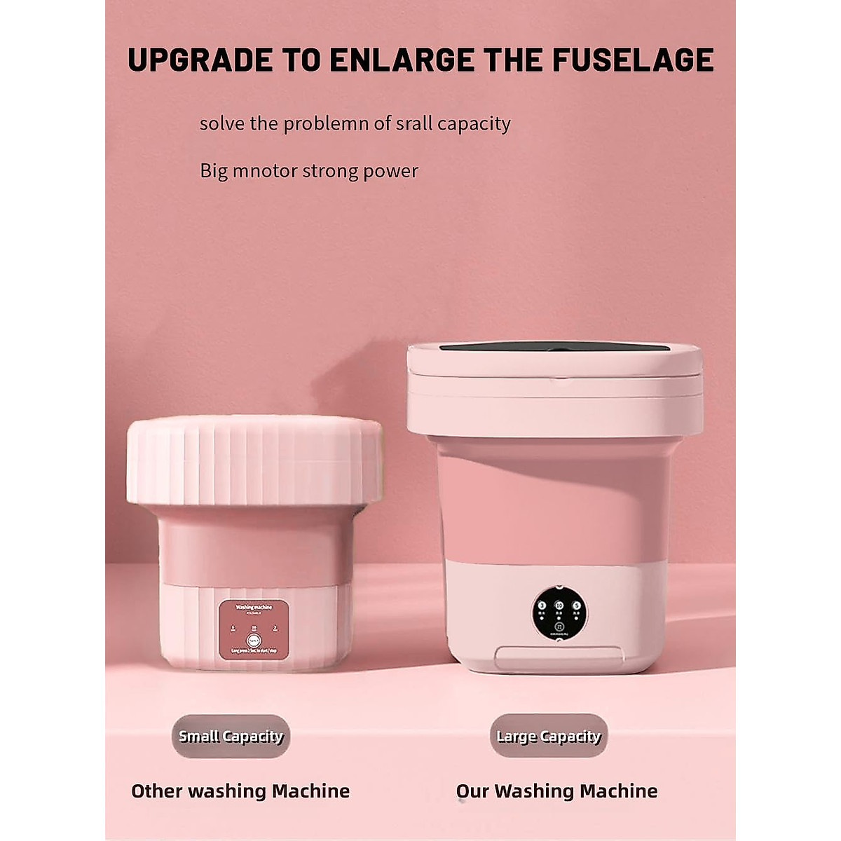 Portable washing machine,Mini Washer,11L upgraded large capacity foldable Washer.Deep cleaning of underwear, baby clothes and other small clothes.Suitable for apartments, dormitories, hotels. (Pink)