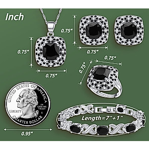 Jewelry Set for Women,Cubic Zirconia Tennis Necklace Ring Clips Earring Bracelet set Wedding Birthday Anniversary Engagement Gift For Wife Girlfriend Friend Bridal (Black)