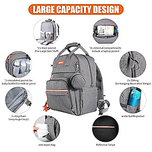 Homfu Diaper Bag Backpack with Changing Pad for Mommy Bags Grey Laptop Travel Backpacks Multifunction Dad Diaper Bag Waterproof Large Capacity Maternity Back Pack for Mom Boys Girls