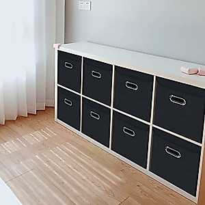 NieEnjoy Closet Organizers Fabric Storage Cube Bins with Lids collapsible storage bins basket with Handles ,Storage Boxes for Organizing,3 Pack (Black)