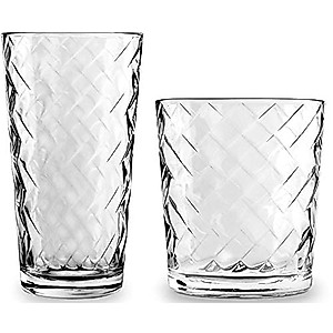 Circleware Chevron Huge Glassware Highball Tumbler Drinking Glasses and Whiskey Cups for Water, Beer, Juice, Ice Tea Beverages, 12 Piece Set, Clear