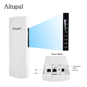 Aitupal 5.8G Gigabit 1Gbps High Speed Wireless Bridge, Point to Point WiFi Outdoor CPE with 14dBi High-Gain Antenna, 5KM Long Range Working Distance Support starlink Router，48V PoE