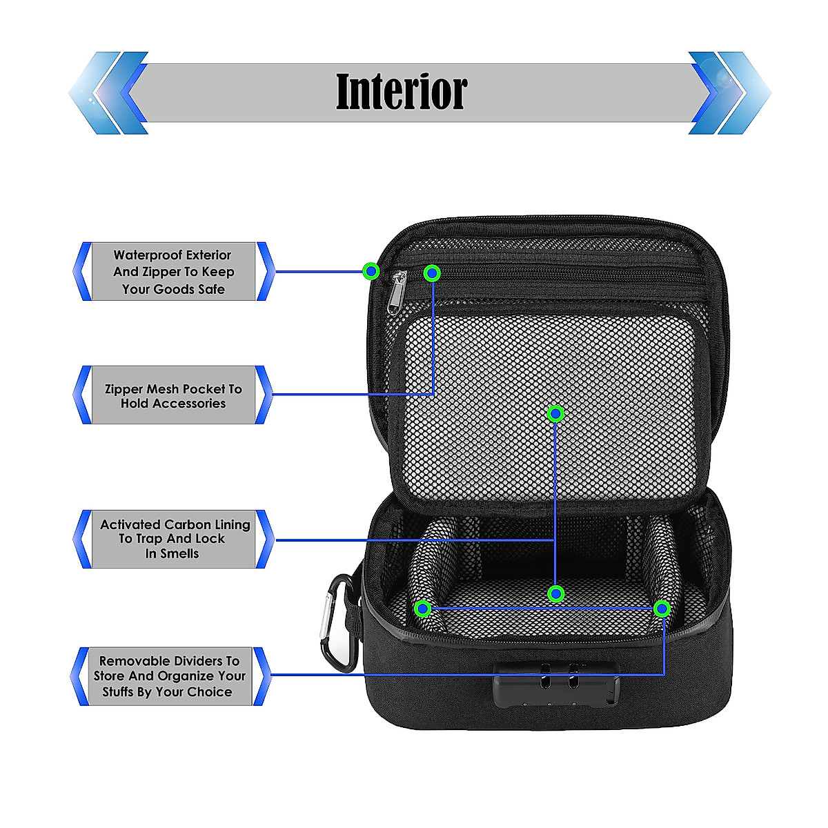 Egooz Large Smell Proof Storage Bag with Combination Lock - Waterproof FSmell Proof Storage Case for Travel and Home, Food Storage Box for Storing Your Products, Black