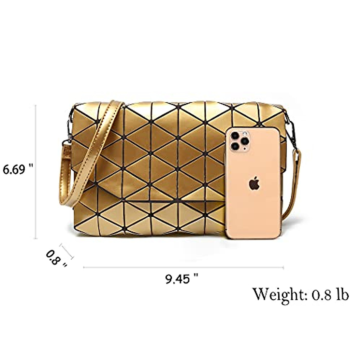 Time Pawnshop Women's Reflective Crossbody Purse Geometric Daily and Party Lattice Handbag Gold