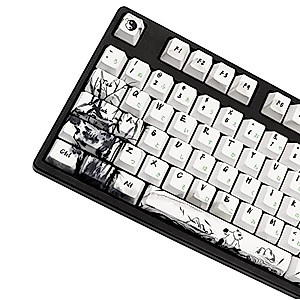 JSJT Custom Keycaps 110 Keys Panda Keycaps PBT Dye Sublimation Japanese Keycaps OEM Profile Keycaps with Keycap Puller for Cherry MX Switch 104/87/71/61 60 Percent Mechanical Keyboard