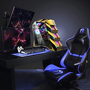 JF-TVQJ Computer Case Gaming Computer PC Case ATX/MICROATX Computer Case RGB, Full Tempered Glass Side Panel - with Metal Frame - Cooling Ready - Expansive Storage, Yellow