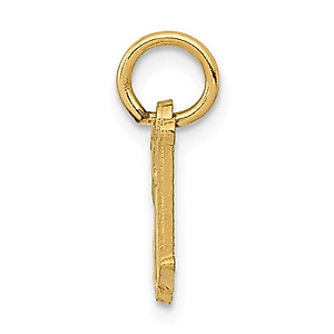 14k Yellow Gold Solid Diamond-cut Unique Initial Letter W Alphabet Charm Brushed Matte Finish Pendant - 17mm x 10mm