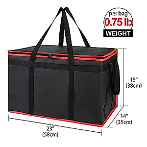 Bodaon Insulated Food Delivery Bag for Hot and Cold Meal, XXX-Large, Grocery Tote Insulation Bag for Catering, Pizza Warmer, Insulated Grocery Bags, Cooler Bag, Black with Red Edge, 1-Pack