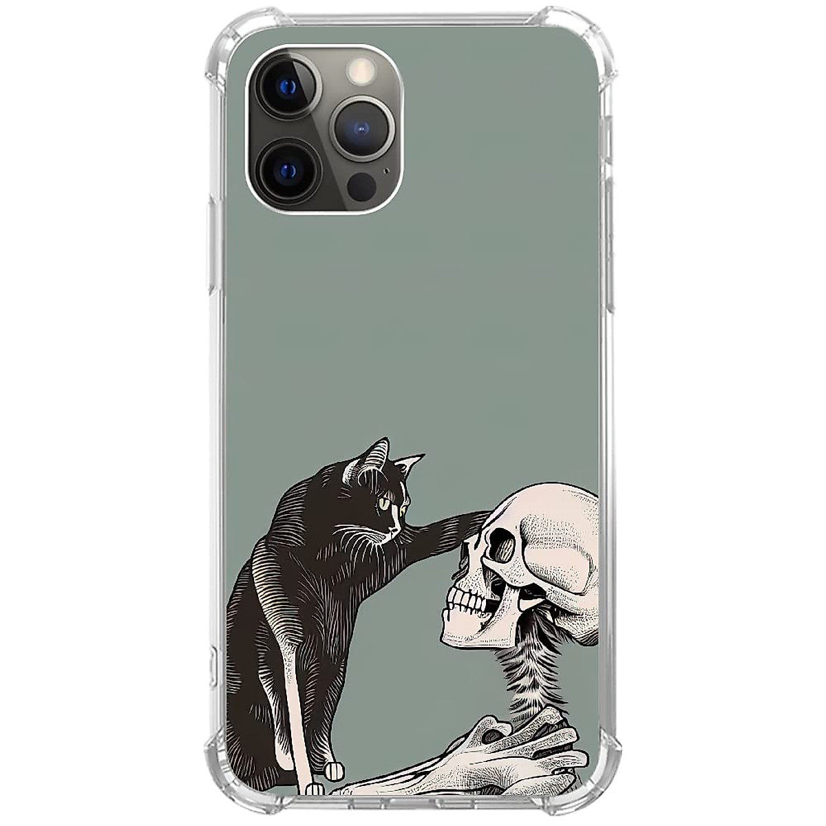 Vusbvelnot Cat and Skull Case Compatible with iPhone 13 Pro Max, Hippie Creepy Black Cat and Skeleton Case for iPhone 13 Pro Max for Teens Men and Women, Cool TPU Bumper Phone Case Cover