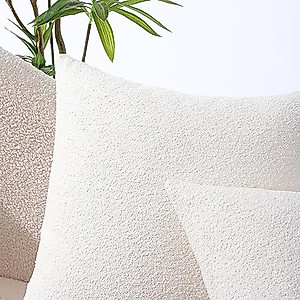 WOKANI White Textured Boucle Throw Pillow Covers 20x20 Decorative Accent Decorations Neutral Cushion Cases Home Decor Square for Couch Living Room Bedroom Sofa,Set of 2 Cream Ivory