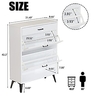 Lamerge Shoe Cabinet for Entryway, Modern Freestanding Shoes Storage Cabinet with 2 Flip Drawers & 1 Slide Drawer, Open Shelf, Narrow Slim Shoe Rack Organizer for Entryway, Hallway - White