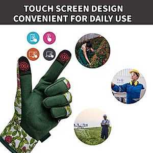 MSUPSAV Gardening Gloves for Gardening,Synthetic Leather Garden Gloves,Work Gloves with Touch Screen,Best Gifts for Women,Green, Medium