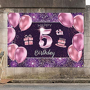 PAKBOOM Happy 5th Birthday Banner Backdrop - 5 Birthday Party Decoration Supplies for Girl - Pink Purple Gold 4 x 6ft