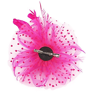 Fascinators Hat Flower Cocktail Lace Mesh Feathers Headband Clip for Women Tea Party Wedding Vintage Derby Hats-Hot Pink-01