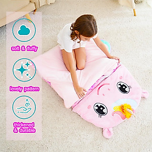 Kid Sleeping Bag with Pillow - Larger Toddler Nap Mat - Plush Unicorn Slumber Bag for Boys Girls Daycare Preschool Kindergarten Birthday Gift Travel Sleepover Ages 3-12 Years