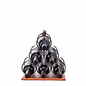 Fadak Countertop Wine Rack, Tabletop 6 Bottles Wood Wine Holder, Sturdy Handle, 3-Tier Rustic Classic Design, Simple Assembly, Wood & Metal (Bronze)