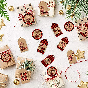 Whaline 120Pcs Valentine's Day Paper Gift Tags Red Black Plaid Heart Love Hanging Name Tags with 66ft Twine for Wedding Anniversary DIY Gift Crafts Wedding Party Favor, 8 Designs