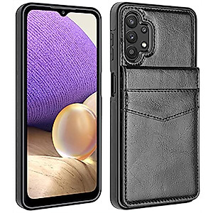LakiBeibi Galaxy A32 5G Case, Dual Layer Lightweight Premium Leather Galaxy A32 5G Case Wallet with Card Holders Magnetic Lock Flip Protective Phone Case for Samsung Galaxy A32 5G (2021), Black