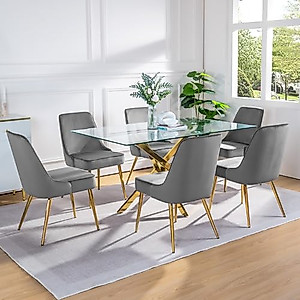 KithKasa Dining Chairs Set of 4 Upholstered Mid-Century Modern Velvet Accent Desk Chair with Gold Legs for Kitchen Living Room Grey…