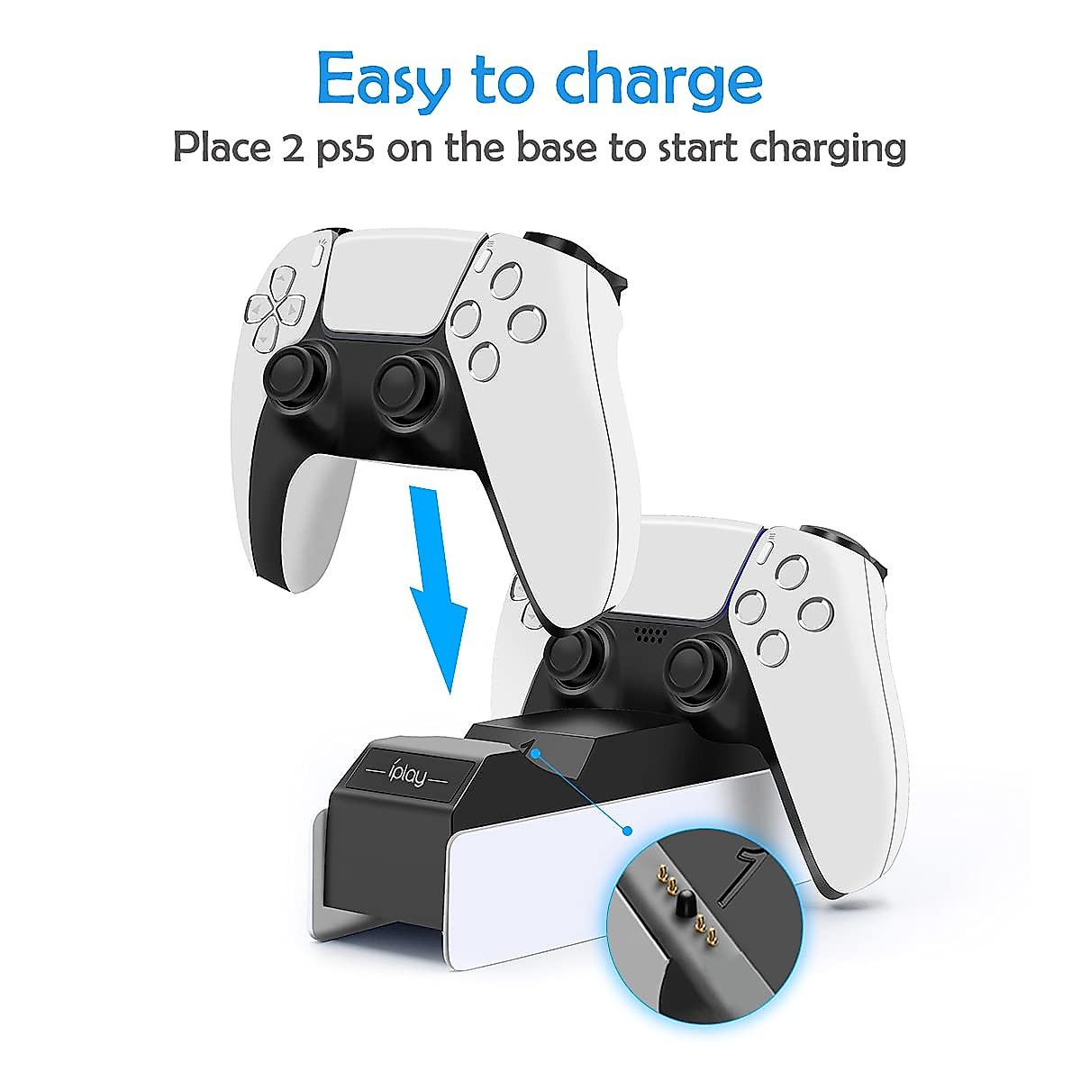 EGM PS5 Controller Accessories Double Head Power Supply, PS5 Controler White, Apply to Dual Sense Control PS5, PS5 Charging Station with 5v/3a Fast Charging Ac Adapter