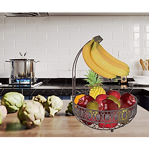 ROSYLINE Fruit basket Bowl, with Banana Hanger Suitable for kitchen, dining table decoration and storage (brown)