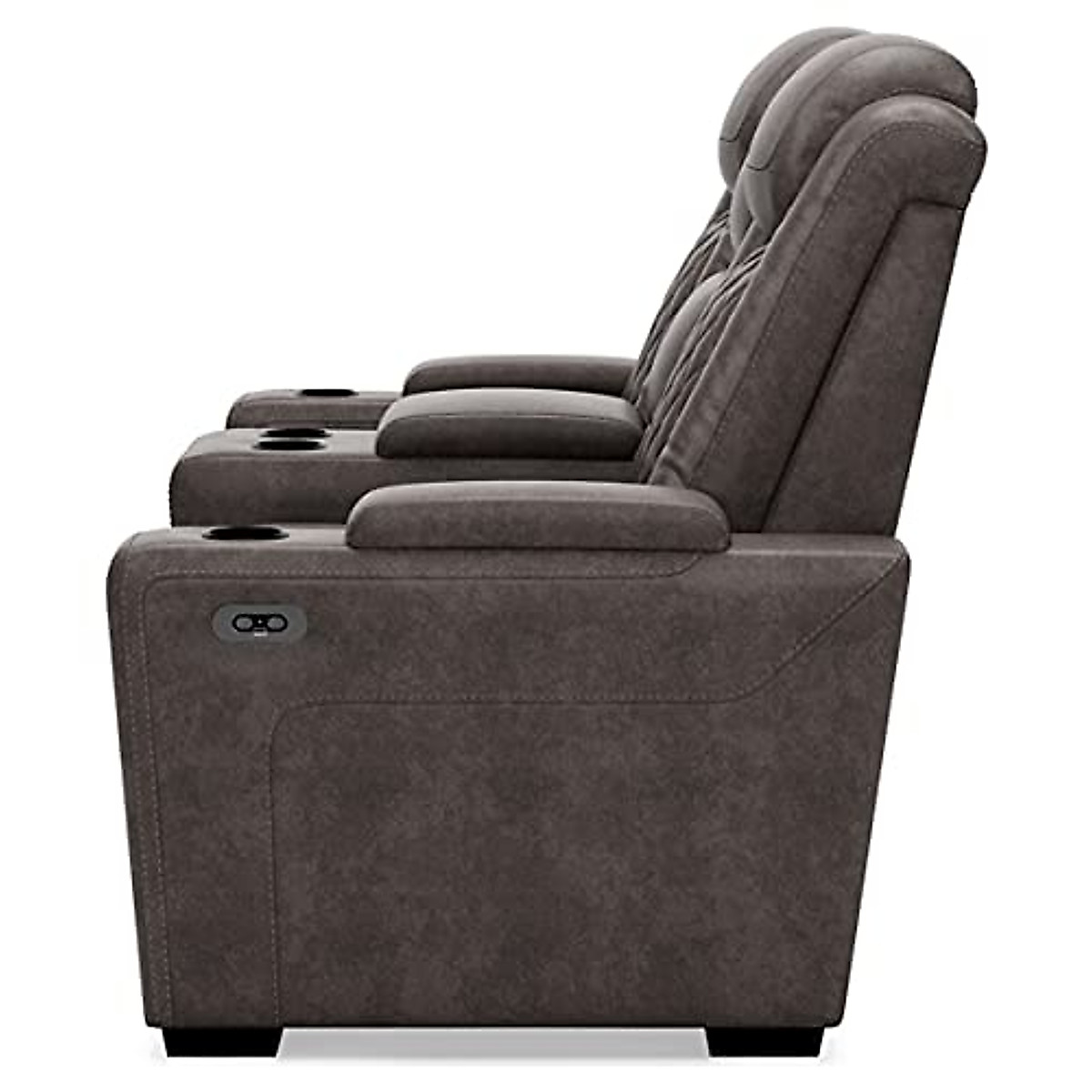 Signature Design by Ashley Hyllmont Power Reclining Loveseat with Center Console, Weathered Gray