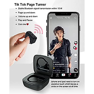TIK Tok Remote Control, Tiktok Button Wireless Scrolling Ring Bluetooth Control Page Turner with Charging Case Compatible with iOS/Android (Black)