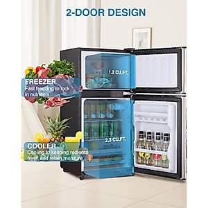 Kazigak 3.5 Cu.Ft Mini Fridge with Freezer, Double Door, Small Refrigerator,7-Level Adjustable Thermostat, Quiet Mini Fridge for Bedroom, Dorm, Office, Apartment Silver