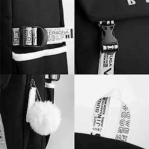 Korean Laptop Backpacks Daypack Black Casual Bags Outdoor Hiking Travel Bag for Women…