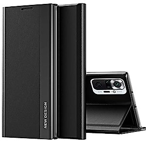 CCSmall for Xiaomi Redmi Note 10 4G (NOT 5G) Bracket Pagnetic Leather Cover for Xiaomi Redmi Note 10S TPU Shockproof Protection Flip Phone Case for Xiaomi Redmi Note 10 4G/Redmi Note 10S CX Black