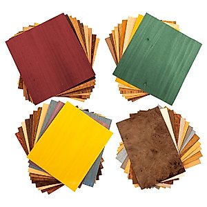 Peachtree Woodworking Supply Veneer Variety Pack for Marquetry and Inlay Work with 15 Square Feet of Domestic •Exotic •Various Grain and Color Dyed Raw Wood Veneers •No Two Packs are Alike