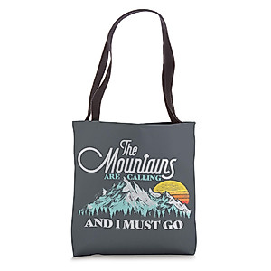 Mountains Are Calling & I Must Go Retro 80s Vibe Graphic Tote Bag