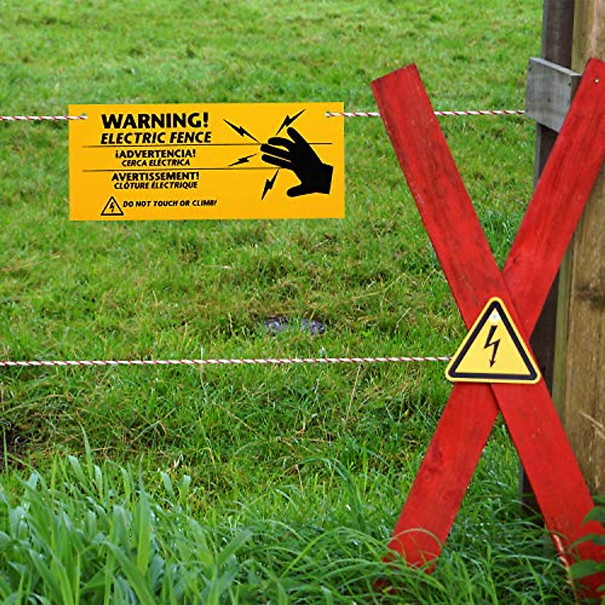 8 Pieces Electric Fence Warning Signs 10 x 4 Inch Plastic Electric Fence Safe Signs Caution Warning Sign for Danger Electric Fence Sign Farm Home
