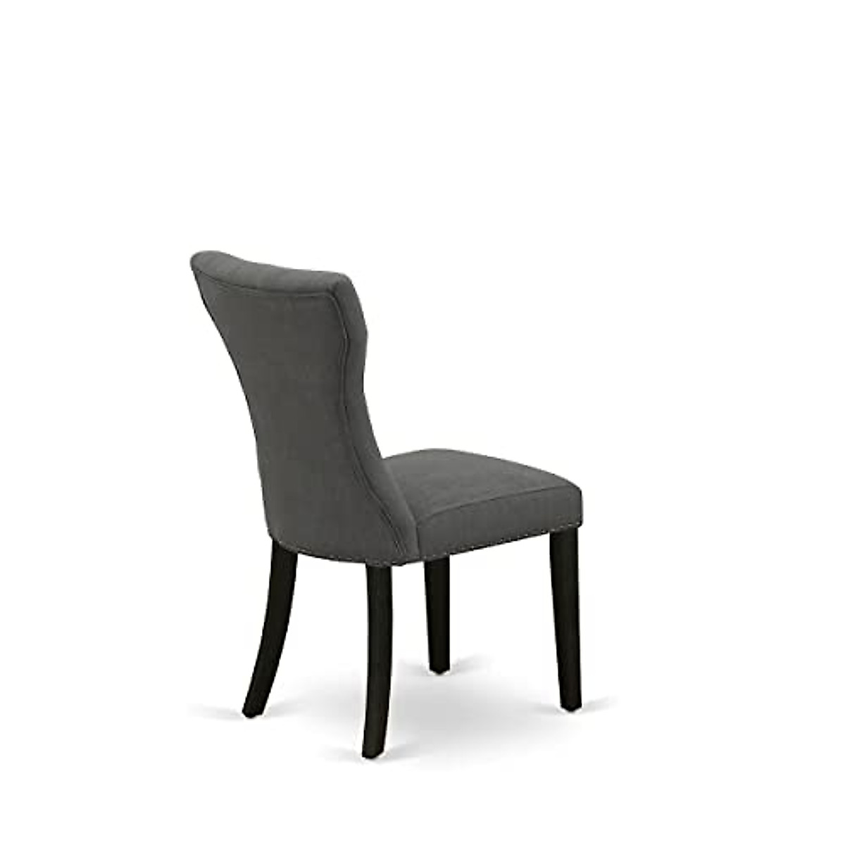 East West Furniture HBGA5-ABK-50 5 Piece Dining Room Furniture Set Includes a Round Dining Table with Pedestal and 4 Dark Gotham Linen Fabric Upholstered Chairs, 42x42 Inch, Wirebrushed Black