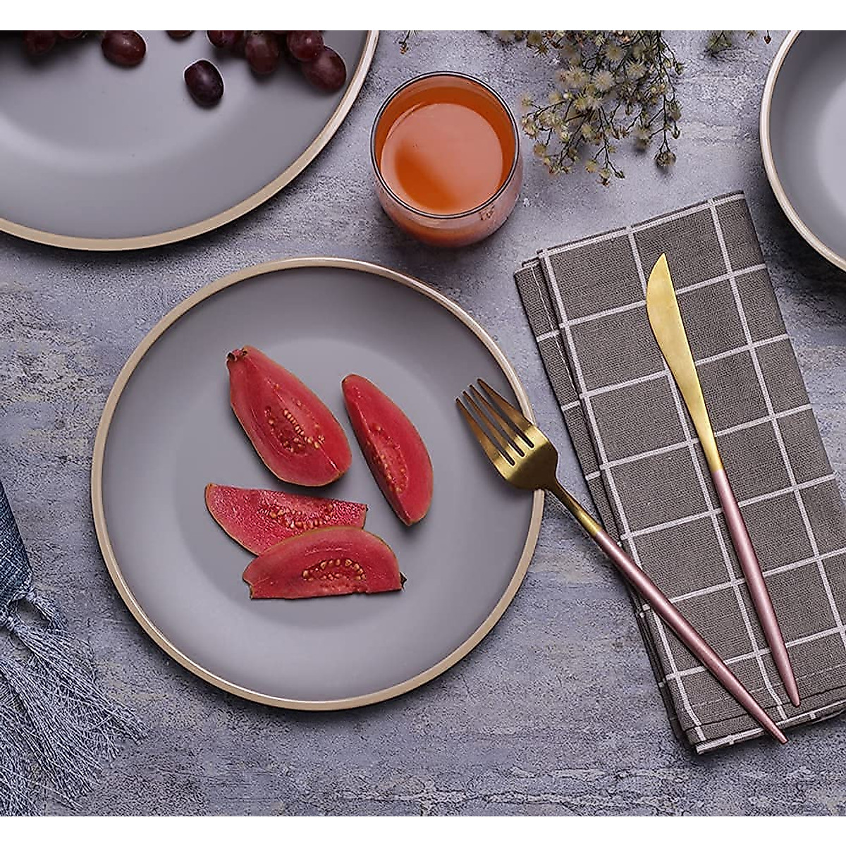 Gufaith Melamine Dinnerware Sets for 4, Plates and Bowls Sets 12 Piece, Melamine Plates, Plate Sets, Dish Set for 4, Unbreakable Dinnerware Set, BPA Free, Suitable Indoors and Outdoors (Light Grey)