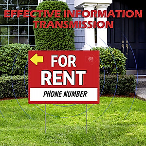 Soaoo 5 Pack 12 x 16 Inch for Rent Sign with Stand Double Sided Yard Sign Stands Corrugated Plastic Lease with Directional Arrow Sticker House Car Rental Supplies