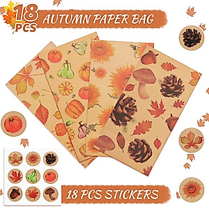 TOXOY 18 PCS Party Favor Bags, Fall Gift Bags Thanksgiving Gift Bags Treat Bags with Stickers Fall Themed Gifts for Coworkers Friends 4.7" x 3.1" x 8.7"