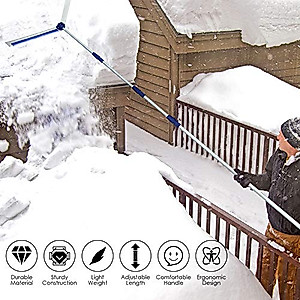 GYMAX Snow Roof Rake, Adjustable Telescoping Aluminum Roof Rake for Snow Removal with Tear-Resistant Snow Slide, Extendable Snow Roof Rake for House Car Shelter