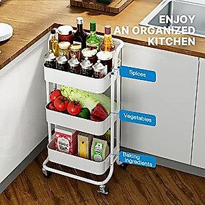 Pipishell Bamboo Expandable Drawer Organizer with 3 Tier Rolling Cart