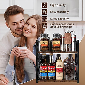 YINMIT Coffee Bar Accessories Organizer, Spice Rack Organizer, Wooden Kitchen Counter Shelf, 2 Tier Coffee Organizer Station for Countertop, Coffee Condiment Rack for Mugs, Cups, Cream, Syrup (Medium)